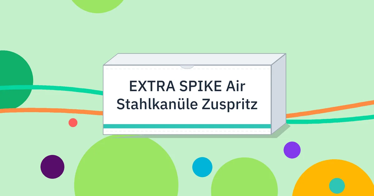 Symbolbild: Packung mit der Aufschrift EXTRA SPIKE Air Stahlkanüle Zuspritz (PZN 19888206) – Verfügbarkeit und Bezug in Apotheken in Frankfurt am Main