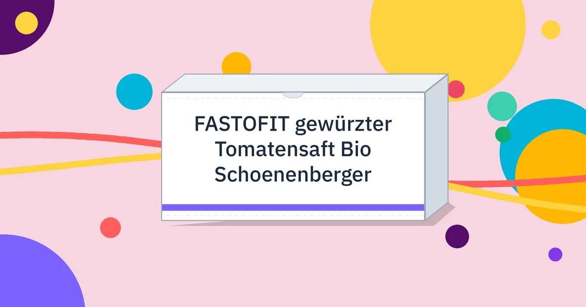 Symbolbild: Packung mit der Aufschrift FASTOFIT gewürzter Tomatensaft Bio Schoenenberger (PZN 02550259) – Verfügbarkeit und Bezug in Apotheken in Frankfurt am Main