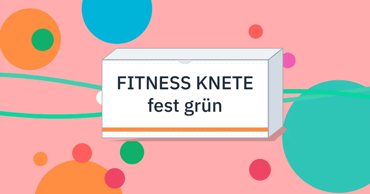 Symbolbild: Packung mit der Aufschrift FITNESS KNETE fest grün (PZN 16349437) – Verfügbarkeit und Bezug in Apotheken in Frankfurt am Main