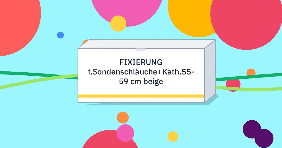 Symbolbild: Packung mit der Aufschrift FIXIERUNG f.Sondenschläuche+Kath.55-59 cm beige (PZN 20653106) – Verfügbarkeit und Bezug in Apotheken in Frankfurt am Main