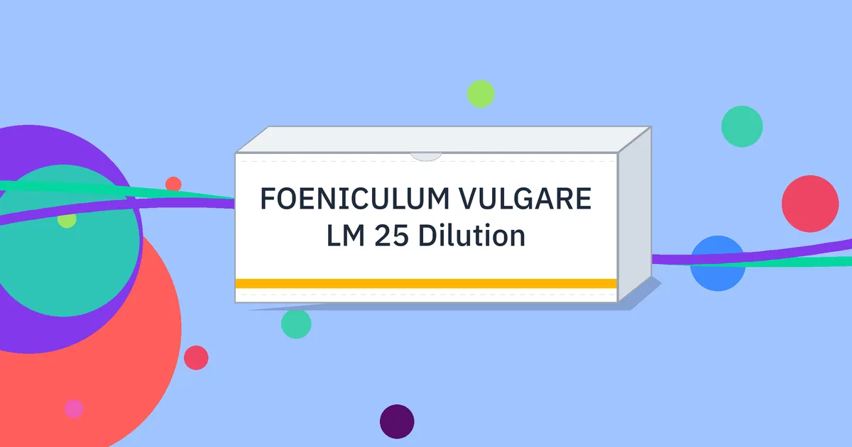 Symbolbild: Packung mit der Aufschrift FOENICULUM VULGARE LM 25 Dilution (PZN 13489899) – Verfügbarkeit und Bezug in Apotheken in Frankfurt am Main