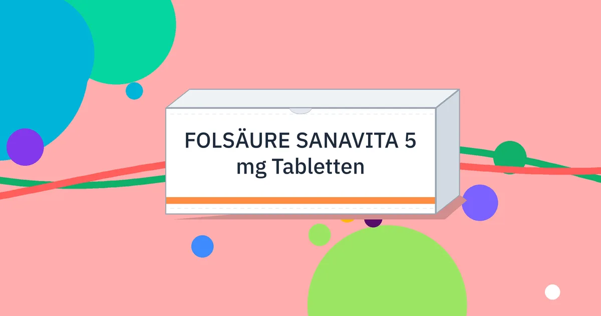Symbolbild: Packung mit der Aufschrift FOLSÄURE SANAVITA 5 mg Tabletten (PZN 14416359) – Verfügbarkeit und Bezug in Apotheken in Frankfurt am Main