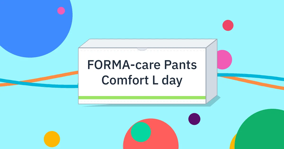 Symbolbild: Packung mit der Aufschrift FORMA-care Pants Comfort L day (PZN 19188667) – Verfügbarkeit und Bezug in Apotheken in Frankfurt am Main