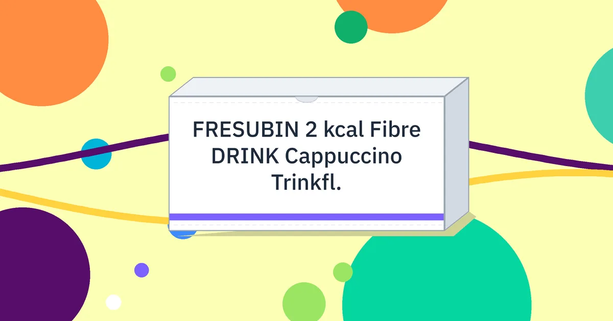 Symbolbild: Packung mit der Aufschrift FRESUBIN 2 kcal Fibre DRINK Cappuccino Trinkfl. (PZN 14369499) – Verfügbarkeit und Bezug in Apotheken in Frankfurt am Main