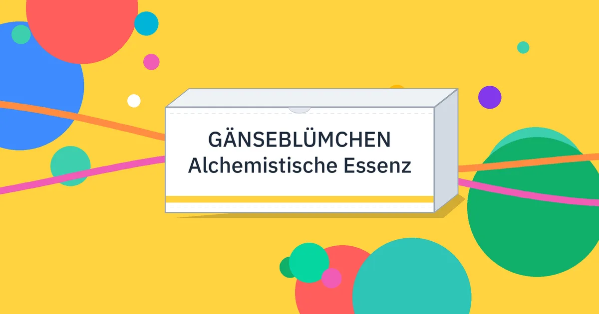 Symbolbild: Packung mit der Aufschrift GÄNSEBLÜMCHEN Alchemistische Essenz (PZN 17671052) – Verfügbarkeit und Bezug in Apotheken in Frankfurt am Main