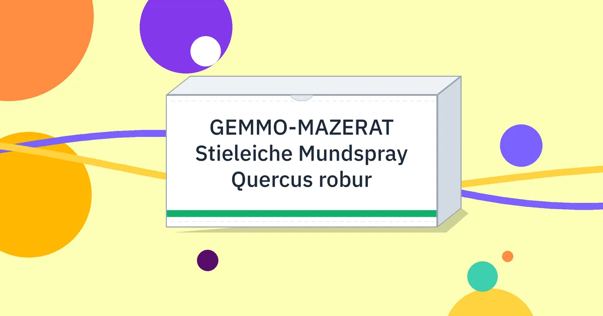 Symbolbild: Packung mit der Aufschrift GEMMO-MAZERAT Stieleiche Mundspray Quercus robur (PZN 19842411) – Verfügbarkeit und Bezug in Apotheken in Frankfurt am Main