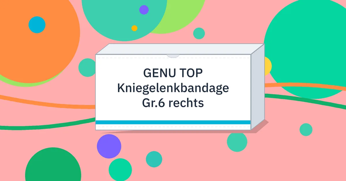 Symbolbild: Packung mit der Aufschrift GENU TOP Kniegelenkbandage Gr.6 rechts (PZN 05046047) – Verfügbarkeit und Bezug in Apotheken in Frankfurt am Main