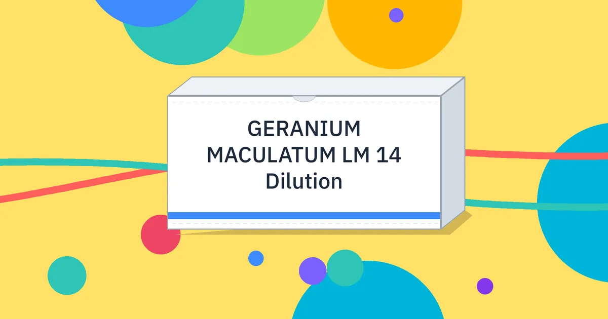 Symbolbild: Packung mit der Aufschrift GERANIUM MACULATUM LM 14 Dilution (PZN 12876708) – Verfügbarkeit und Bezug in Apotheken in Frankfurt am Main