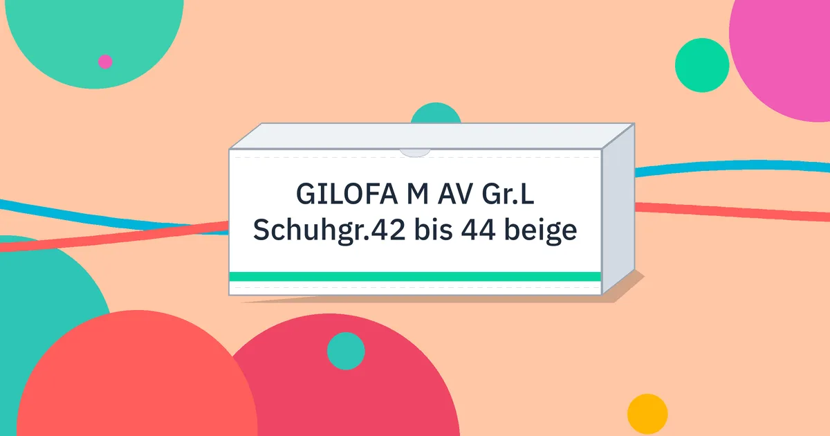 Symbolbild: Packung mit der Aufschrift GILOFA M AV Gr.L Schuhgr.42 bis 44 beige (PZN 16726549) – Verfügbarkeit und Bezug in Apotheken in Frankfurt am Main