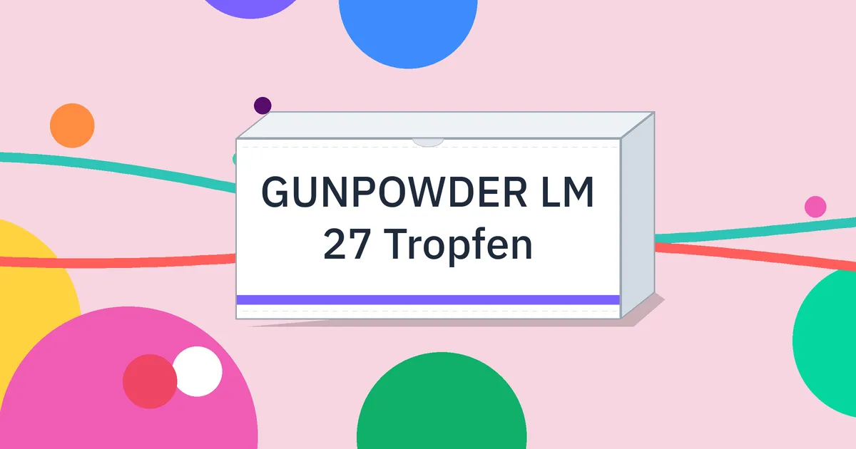 Symbolbild: Packung mit der Aufschrift GUNPOWDER LM 27 Tropfen (PZN 15823807) – Verfügbarkeit und Bezug in Apotheken in Frankfurt am Main