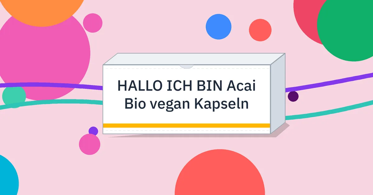 Symbolbild: Packung mit der Aufschrift HALLO ICH BIN Acai Bio vegan Kapseln (PZN 14308032) – Verfügbarkeit und Bezug in Apotheken in Frankfurt am Main