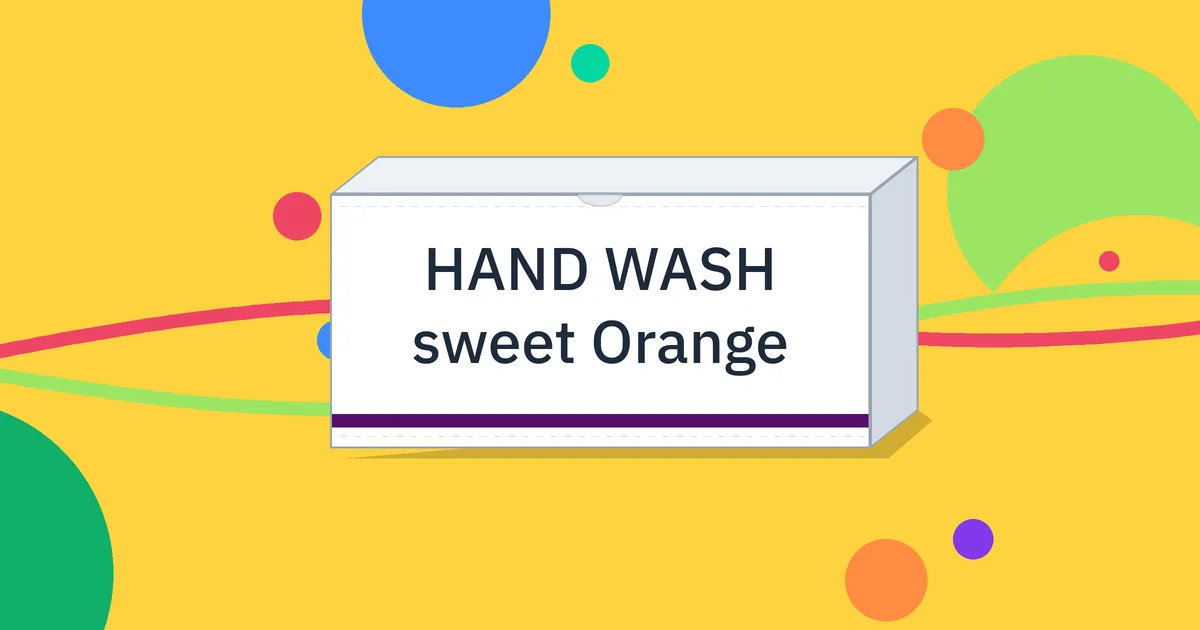 Symbolbild: Packung mit der Aufschrift HAND WASH sweet Orange (PZN 17886605) – Verfügbarkeit und Bezug in Apotheken in Frankfurt am Main