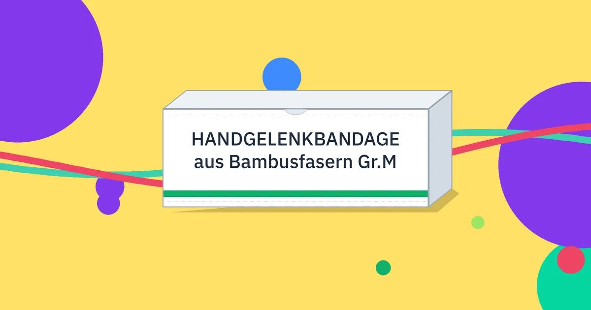 Symbolbild: Packung mit der Aufschrift HANDGELENKBANDAGE aus Bambusfasern Gr.M (PZN 13057651) – Verfügbarkeit und Bezug in Apotheken in Frankfurt am Main