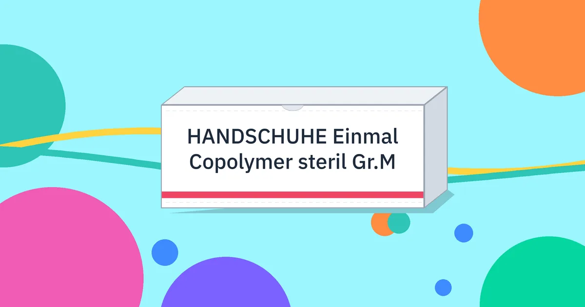 Symbolbild: Packung mit der Aufschrift HANDSCHUHE Einmal Copolymer steril Gr.M (PZN 06078256) – Verfügbarkeit und Bezug in Apotheken in Frankfurt am Main