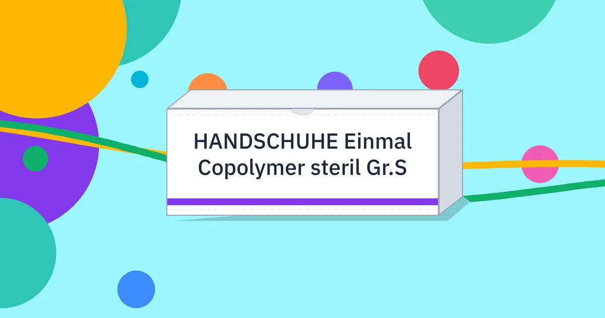 Symbolbild: Packung mit der Aufschrift HANDSCHUHE Einmal Copolymer steril Gr.S (PZN 06078262) – Verfügbarkeit und Bezug in Apotheken in Frankfurt am Main