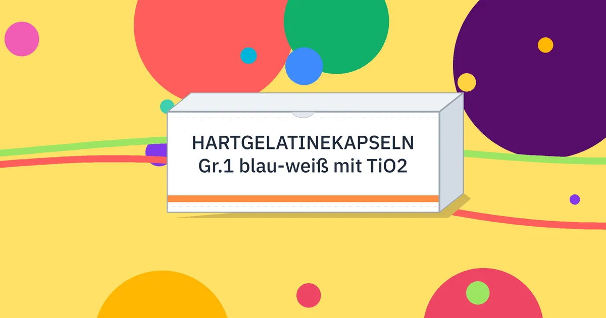 Symbolbild: Packung mit der Aufschrift HARTGELATINEKAPSELN Gr.1 blau-weiß mit TiO2 (PZN 18770336) – Verfügbarkeit und Bezug in Apotheken in Frankfurt am Main