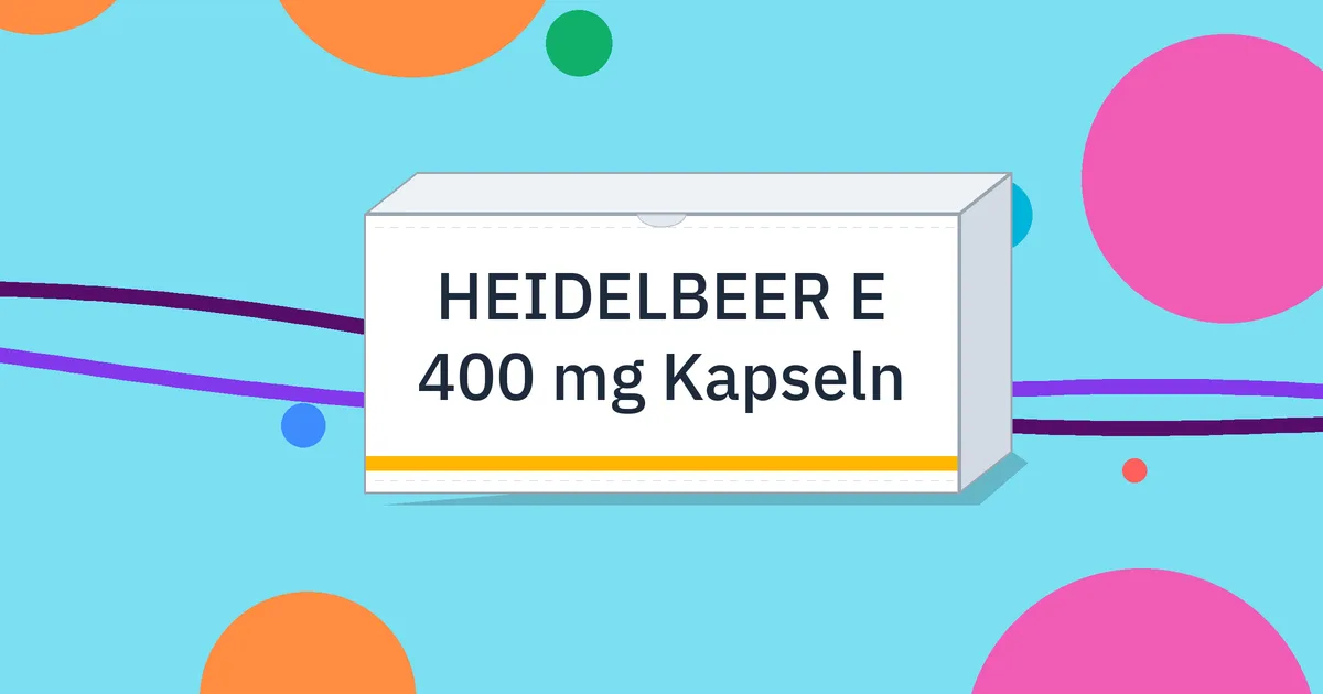 Symbolbild: Packung mit der Aufschrift HEIDELBEER E 400 mg Kapseln (PZN 09786597) – Verfügbarkeit und Bezug in Apotheken in Frankfurt am Main