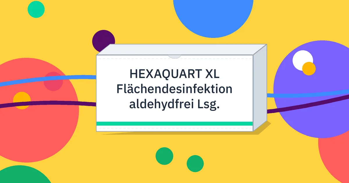 Symbolbild: Packung mit der Aufschrift HEXAQUART XL Flächendesinfektion aldehydfrei Lsg. (PZN 14138908) – Verfügbarkeit und Bezug in Apotheken in Frankfurt am Main