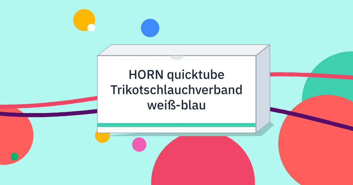 Symbolbild: Packung mit der Aufschrift HORN quicktube Trikotschlauchverband weiß-blau (PZN 04667741) – Verfügbarkeit und Bezug in Apotheken in Frankfurt am Main