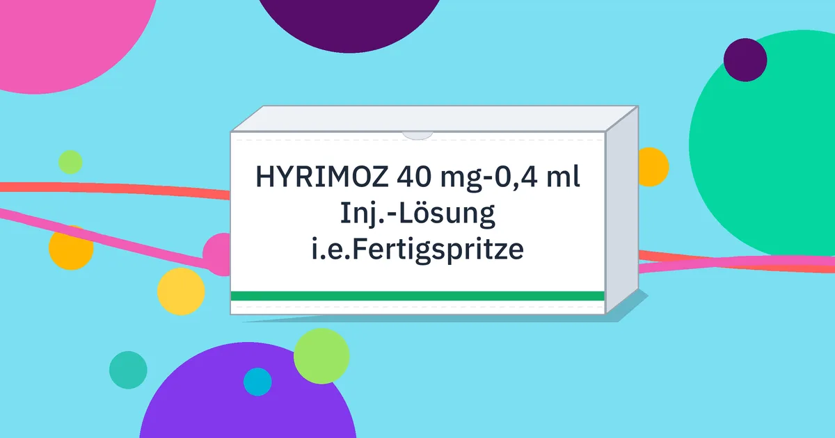 Symbolbild: Packung mit der Aufschrift HYRIMOZ 40 mg-0,4 ml Inj.-Lösung i.e.Fertigspritze (PZN 18657427) – Verfügbarkeit und Bezug in Apotheken in Frankfurt am Main