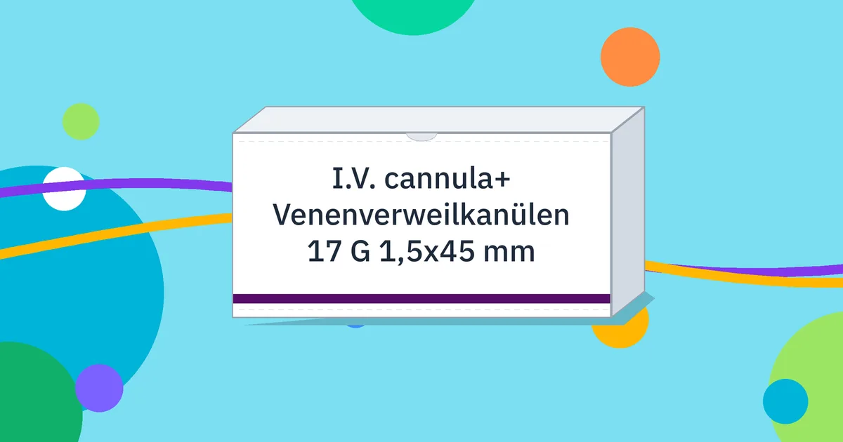 Symbolbild: Packung mit der Aufschrift I.V. cannula+ Venenverweilkanülen 17 G 1,5x45 mm (PZN 09103368) – Verfügbarkeit und Bezug in Apotheken in Frankfurt am Main