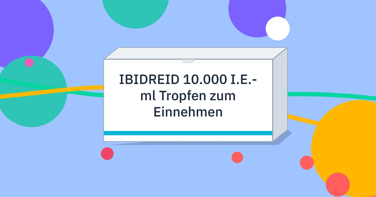 Symbolbild: Packung mit der Aufschrift IBIDREID 10.000 I.E.-ml Tropfen zum Einnehmen (PZN 18757548) – Verfügbarkeit und Bezug in Apotheken in Frankfurt am Main