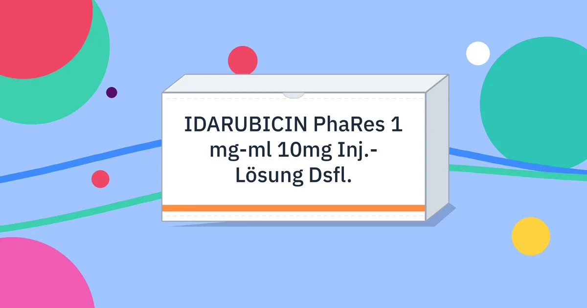 Symbolbild: Packung mit der Aufschrift IDARUBICIN PhaRes 1 mg-ml 10mg Inj.-Lösung Dsfl. (PZN 19420124) – Verfügbarkeit und Bezug in Apotheken in Frankfurt am Main
