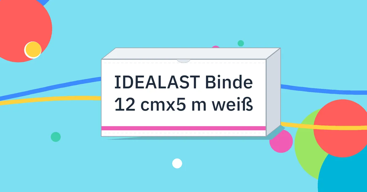 Symbolbild: Packung mit der Aufschrift IDEALAST Binde 12 cmx5 m weiß (PZN 12594743) – Verfügbarkeit und Bezug in Apotheken in Frankfurt am Main