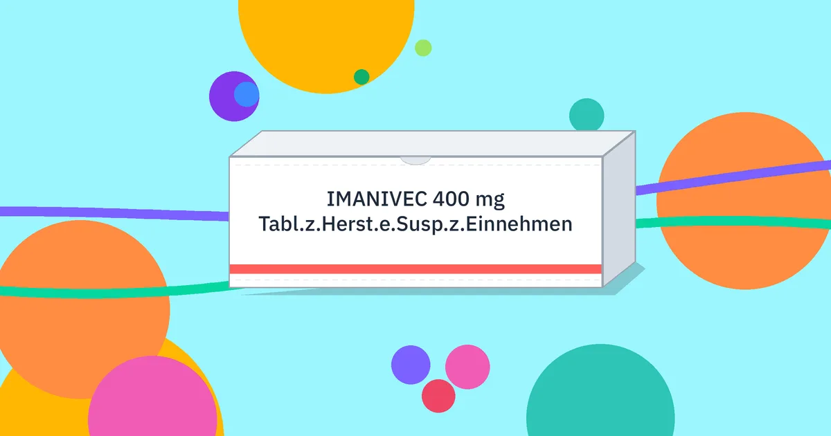 Symbolbild: Packung mit der Aufschrift IMANIVEC 400 mg Tabl.z.Herst.e.Susp.z.Einnehmen (PZN 13880652) – Verfügbarkeit und Bezug in Apotheken in Frankfurt am Main