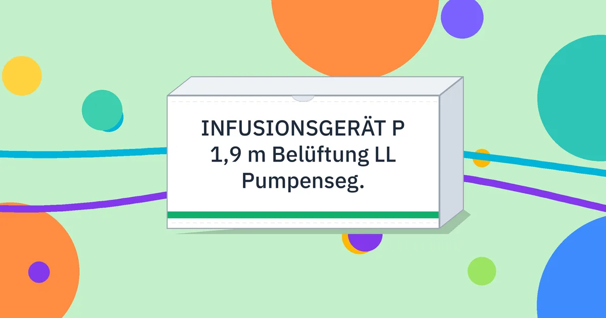 Symbolbild: Packung mit der Aufschrift INFUSIONSGERÄT P 1,9 m Belüftung LL Pumpenseg. (PZN 17486797) – Verfügbarkeit und Bezug in Apotheken in Frankfurt am Main