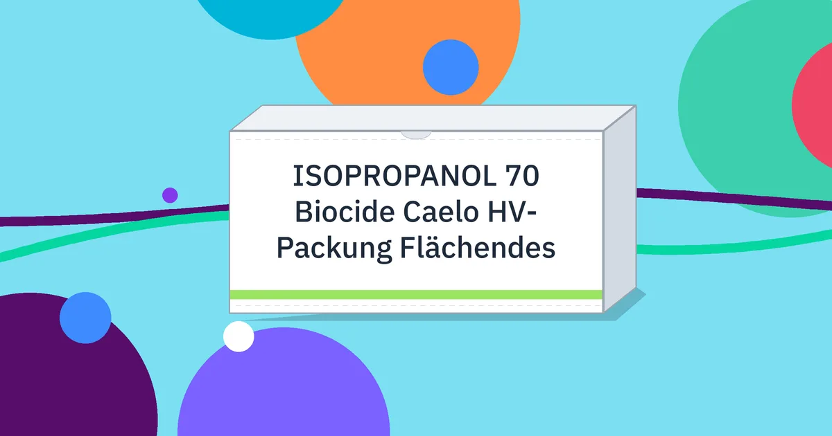 Symbolbild: Packung mit der Aufschrift ISOPROPANOL 70 Biocide Caelo HV-Packung Flächendes (PZN 12725197) – Verfügbarkeit und Bezug in Apotheken in Frankfurt am Main