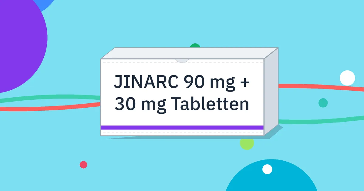 Symbolbild: Packung mit der Aufschrift JINARC 90 mg + 30 mg Tabletten (PZN 20097510) – Verfügbarkeit und Bezug in Apotheken in Frankfurt am Main