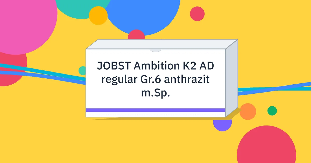 Symbolbild: Packung mit der Aufschrift JOBST Ambition K2 AD regular Gr.6 anthrazit m.Sp. (PZN 11020885) – Verfügbarkeit und Bezug in Apotheken in Frankfurt am Main