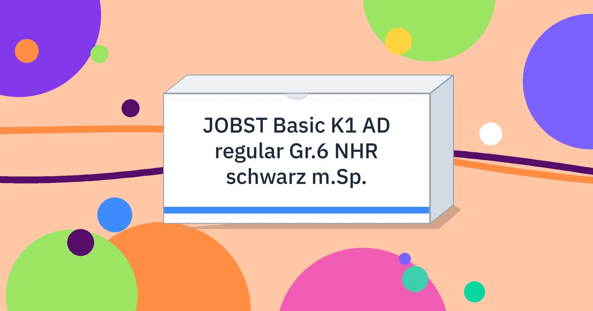 Symbolbild: Packung mit der Aufschrift JOBST Basic K1 AD regular Gr.6 NHR schwarz m.Sp. (PZN 15313472) – Verfügbarkeit und Bezug in Apotheken in Frankfurt am Main