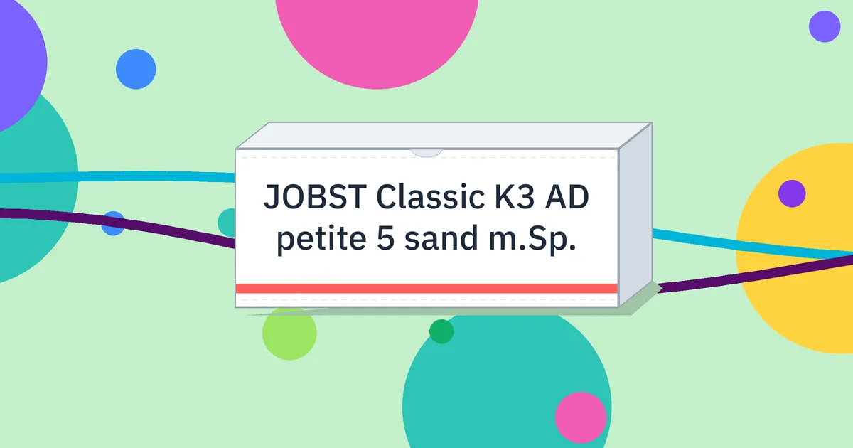 Symbolbild: Packung mit der Aufschrift JOBST Classic K3 AD petite 5 sand m.Sp. (PZN 13070114) – Verfügbarkeit und Bezug in Apotheken in Frankfurt am Main