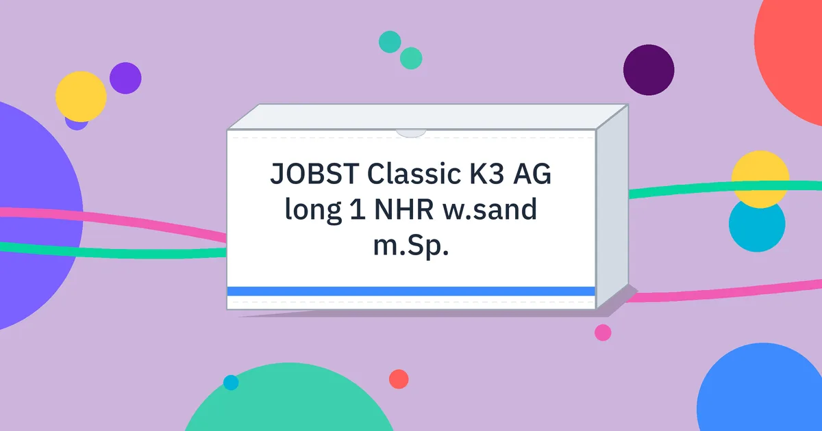 Symbolbild: Packung mit der Aufschrift JOBST Classic K3 AG long 1 NHR w.sand m.Sp. (PZN 13071852) – Verfügbarkeit und Bezug in Apotheken in Frankfurt am Main