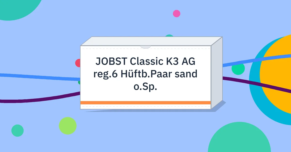 Symbolbild: Packung mit der Aufschrift JOBST Classic K3 AG reg.6 Hüftb.Paar sand o.Sp. (PZN 13076111) – Verfügbarkeit und Bezug in Apotheken in Frankfurt am Main