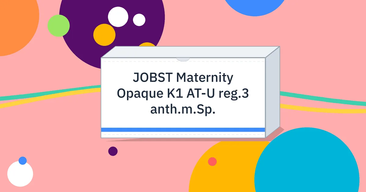 Symbolbild: Packung mit der Aufschrift JOBST Maternity Opaque K1 AT-U reg.3 anth.m.Sp. (PZN 15855262) – Verfügbarkeit und Bezug in Apotheken in Frankfurt am Main