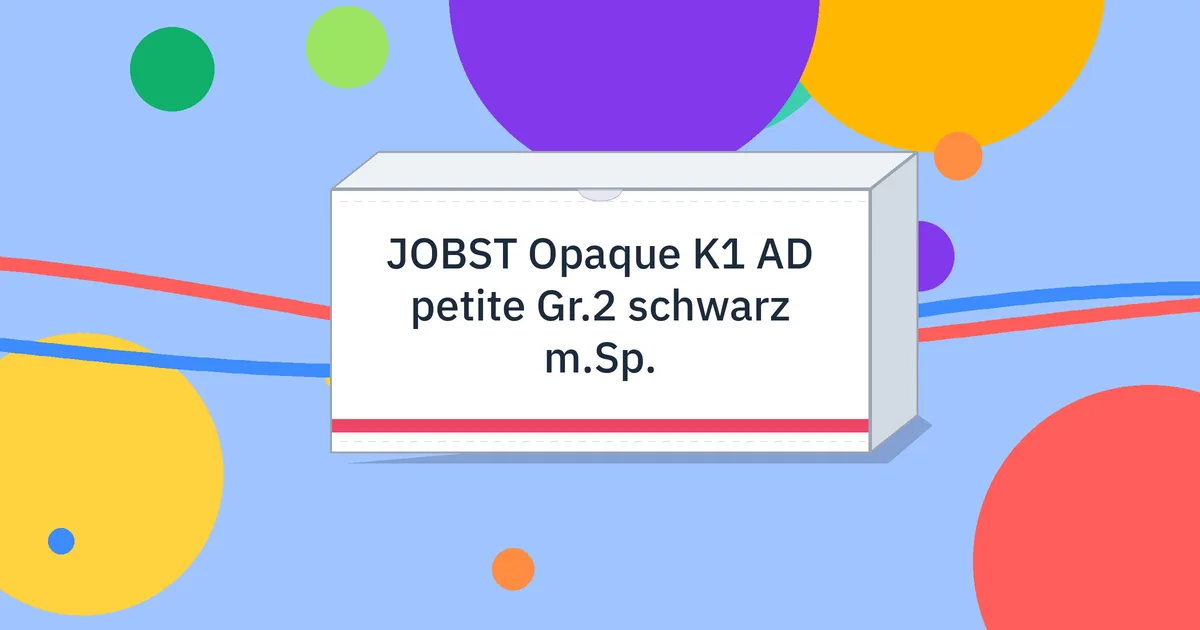 Symbolbild: Packung mit der Aufschrift JOBST Opaque K1 AD petite Gr.2 schwarz m.Sp. (PZN 13079701) – Verfügbarkeit und Bezug in Apotheken in Frankfurt am Main
