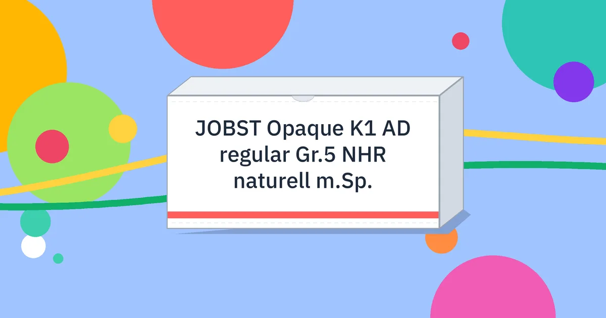 Symbolbild: Packung mit der Aufschrift JOBST Opaque K1 AD regular Gr.5 NHR naturell m.Sp. (PZN 13081359) – Verfügbarkeit und Bezug in Apotheken in Frankfurt am Main