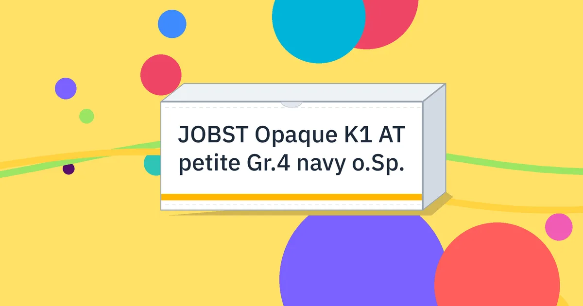 Symbolbild: Packung mit der Aufschrift JOBST Opaque K1 AT petite Gr.4 navy o.Sp. (PZN 13104072) – Verfügbarkeit und Bezug in Apotheken in Frankfurt am Main