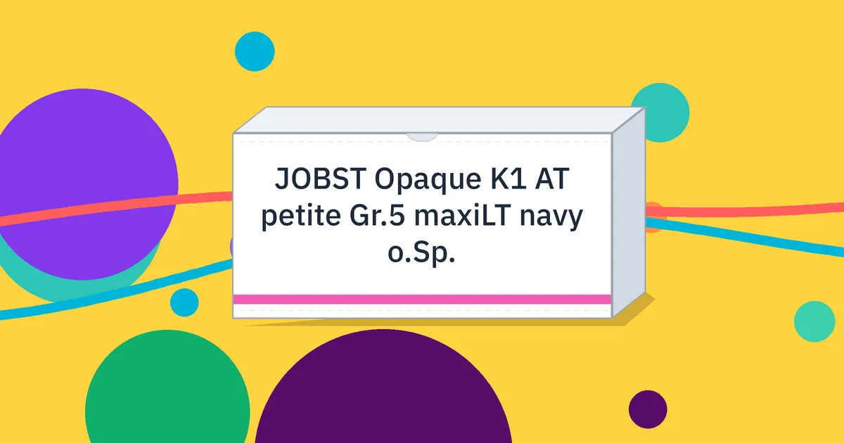 Symbolbild: Packung mit der Aufschrift JOBST Opaque K1 AT petite Gr.5 maxiLT navy o.Sp. (PZN 13103204) – Verfügbarkeit und Bezug in Apotheken in Frankfurt am Main