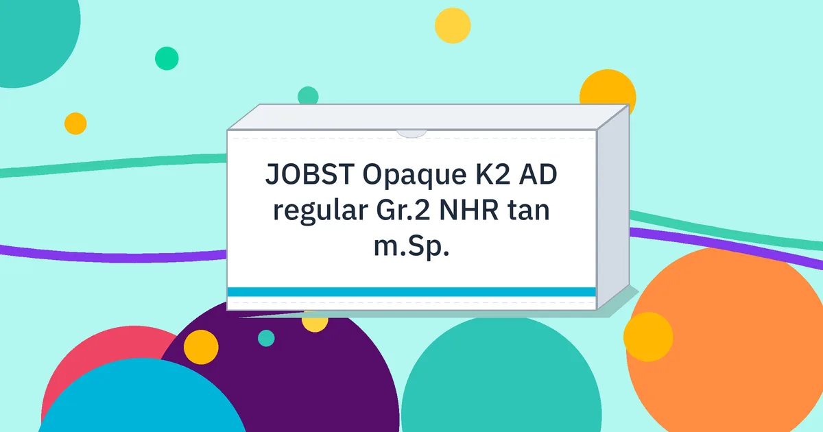 Symbolbild: Packung mit der Aufschrift JOBST Opaque K2 AD regular Gr.2 NHR tan m.Sp. (PZN 16277850) – Verfügbarkeit und Bezug in Apotheken in Frankfurt am Main