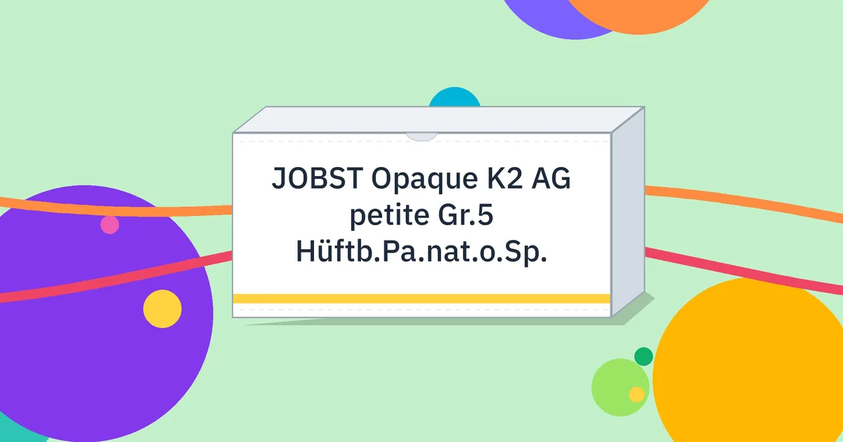 Symbolbild: Packung mit der Aufschrift JOBST Opaque K2 AG petite Gr.5 Hüftb.Pa.nat.o.Sp. (PZN 13114780) – Verfügbarkeit und Bezug in Apotheken in Frankfurt am Main