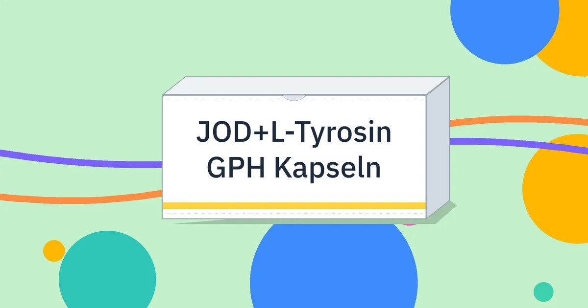 Symbolbild: Packung mit der Aufschrift JOD+L-Tyrosin GPH Kapseln (PZN 07350559) – Verfügbarkeit und Bezug in Apotheken in Frankfurt am Main