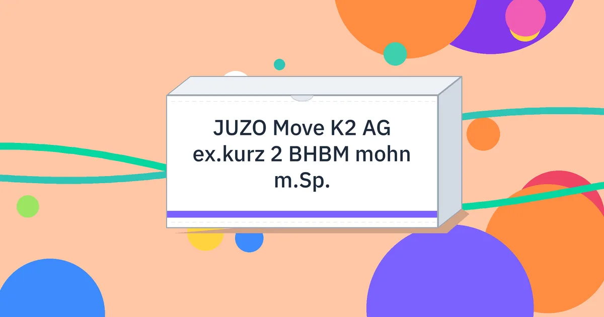 Symbolbild: Packung mit der Aufschrift JUZO Move K2 AG ex.kurz 2 BHBM mohn m.Sp. (PZN 18564186) – Verfügbarkeit und Bezug in Apotheken in Frankfurt am Main