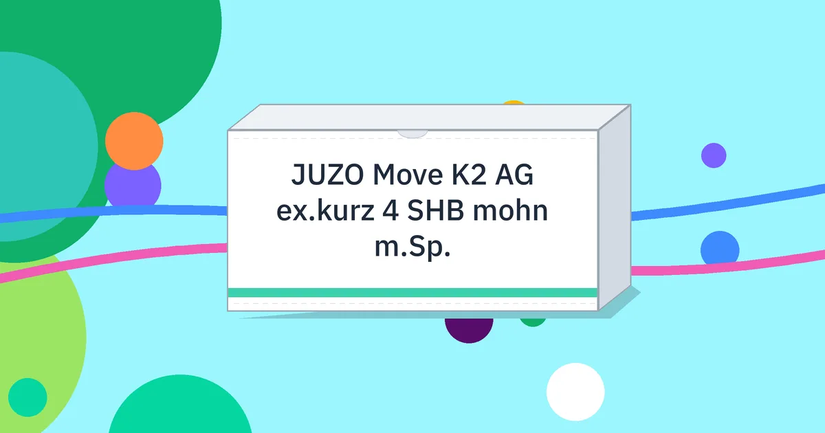 Symbolbild: Packung mit der Aufschrift JUZO Move K2 AG ex.kurz 4 SHB mohn m.Sp. (PZN 18563519) – Verfügbarkeit und Bezug in Apotheken in Frankfurt am Main