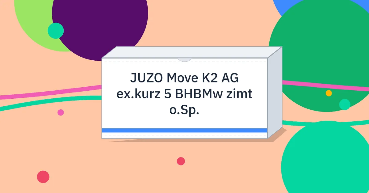 Symbolbild: Packung mit der Aufschrift JUZO Move K2 AG ex.kurz 5 BHBMw zimt o.Sp. (PZN 18534736) – Verfügbarkeit und Bezug in Apotheken in Frankfurt am Main