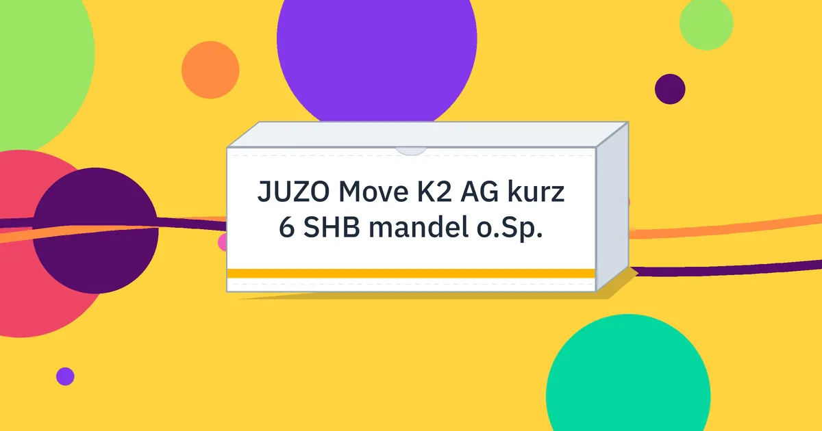 Symbolbild: Packung mit der Aufschrift JUZO Move K2 AG kurz 6 SHB mandel o.Sp. (PZN 16651780) – Verfügbarkeit und Bezug in Apotheken in Frankfurt am Main