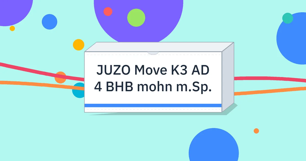 Symbolbild: Packung mit der Aufschrift JUZO Move K3 AD 4 BHB mohn m.Sp. (PZN 18571016) – Verfügbarkeit und Bezug in Apotheken in Frankfurt am Main